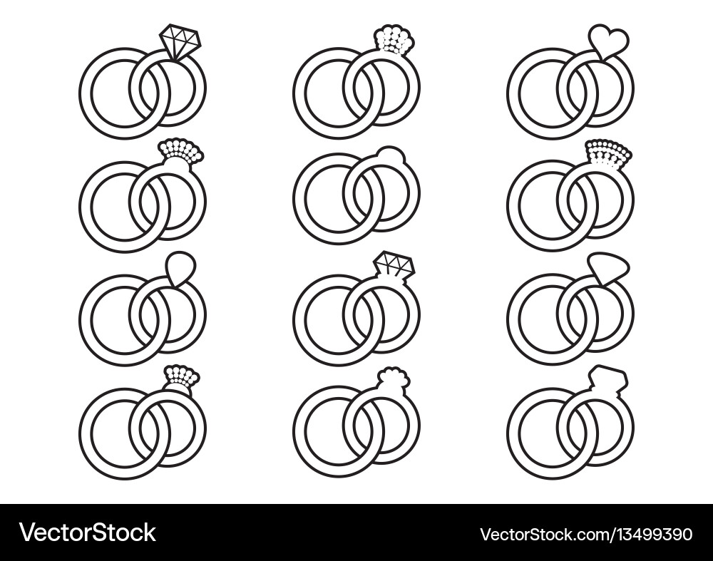 Wedding rings outline icons Royalty Free Vector Image