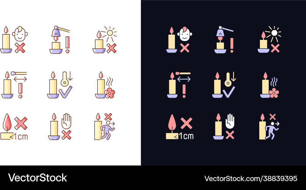 Candle safety precautions light and dark theme Vector Image