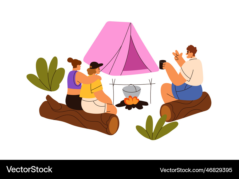 Friends relaxing talking at bonfire campfire Vector Image