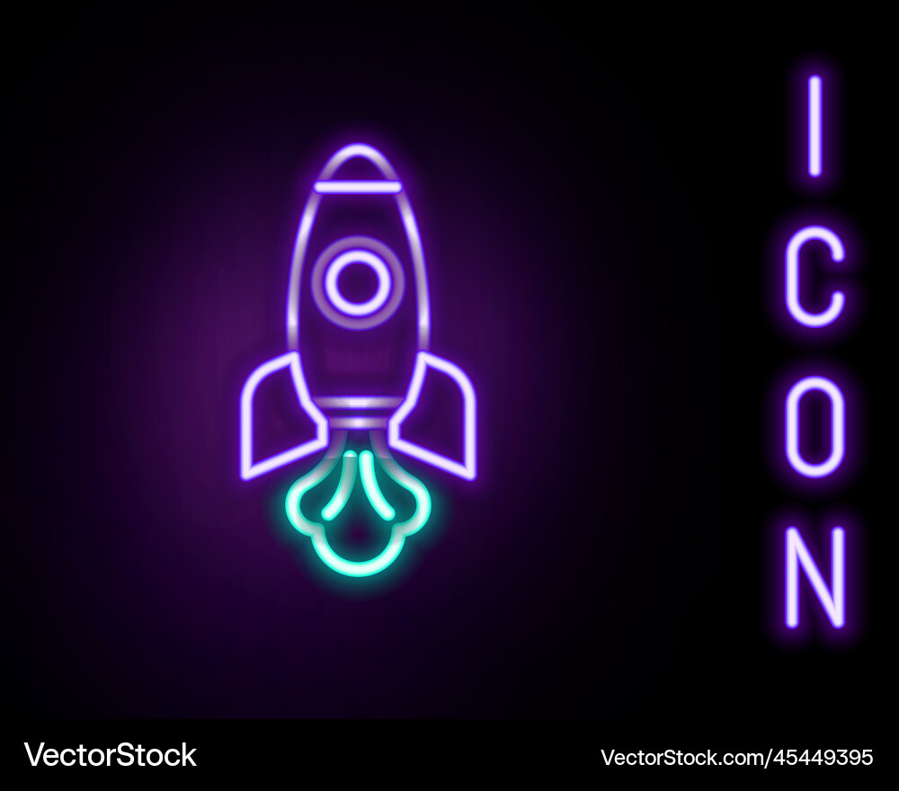 Glowing neon line rocket ship icon isolated on Vector Image