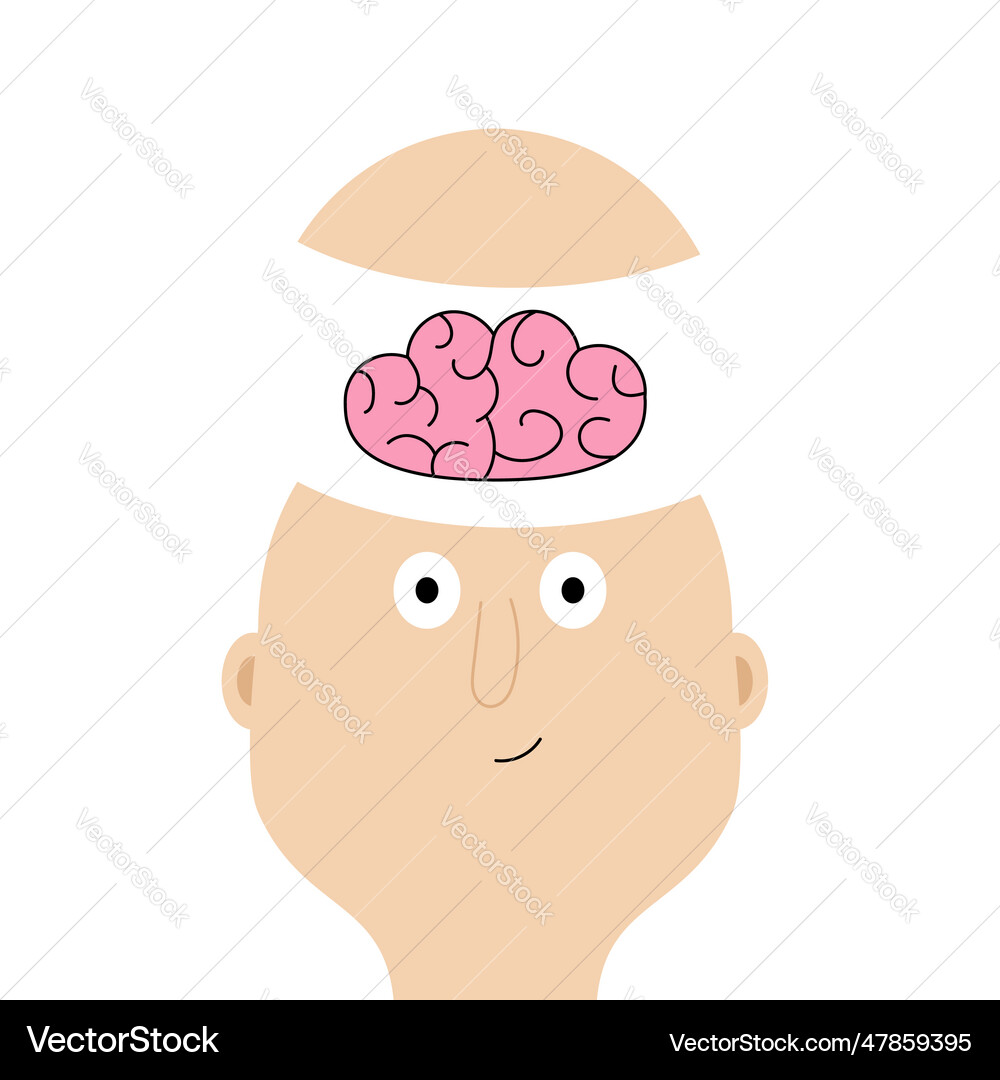 Man face portrait bald guy face human brain Vector Image