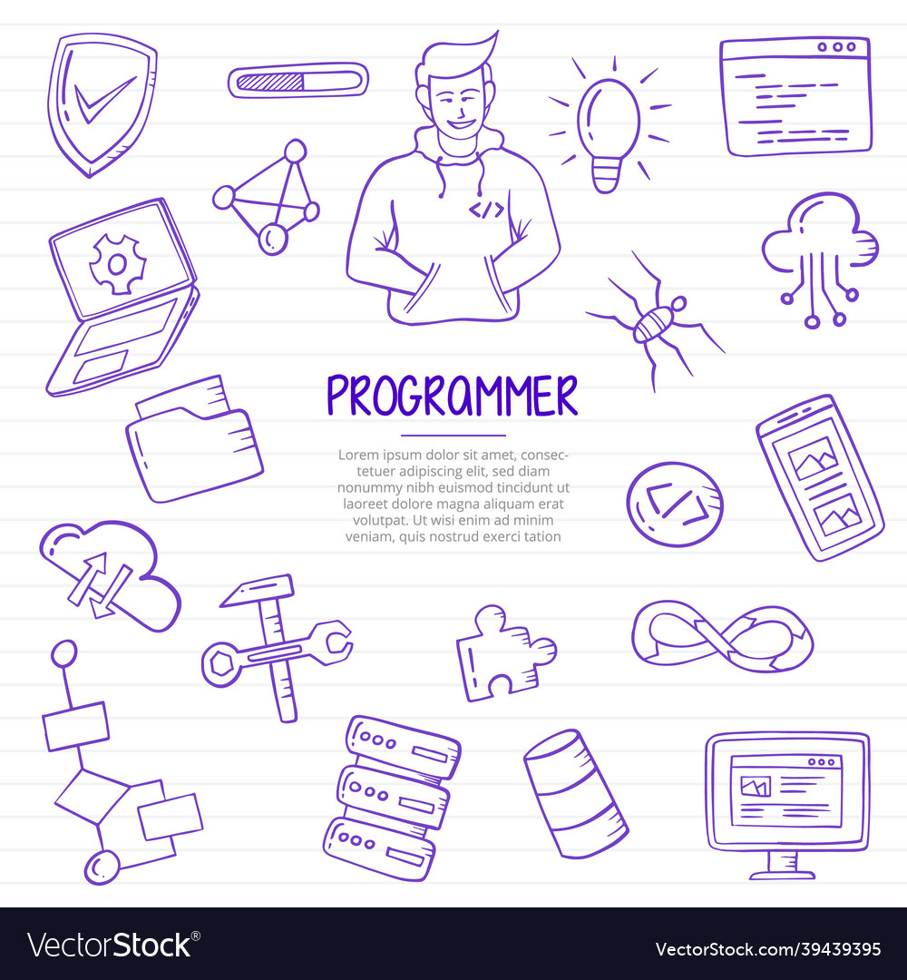 Programmer job or jobs profession doodle hand Vector Image