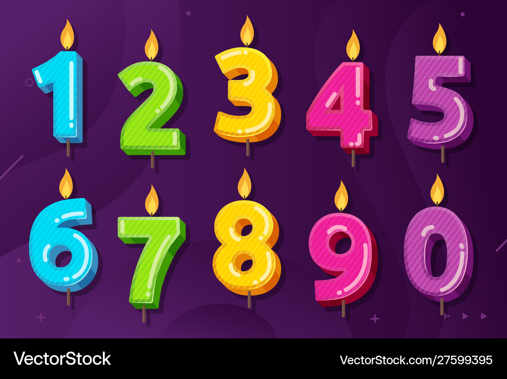 Set birthday anniversary numbers candle Royalty Free Vector