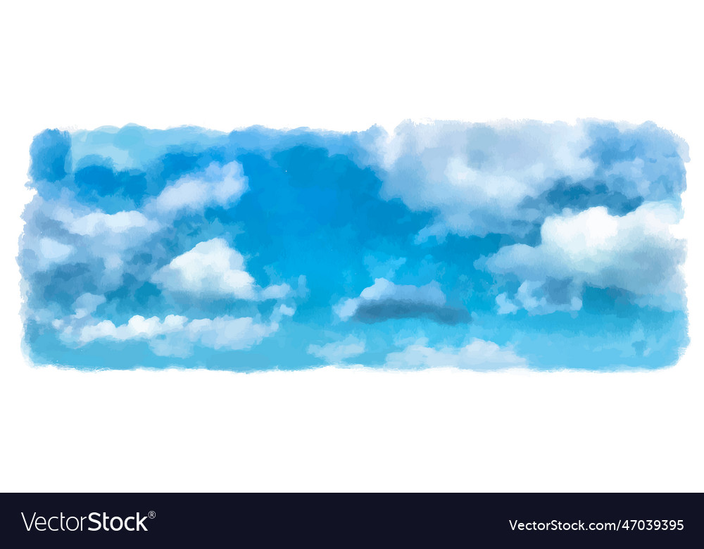 Watercolor blue sky with clouds background Vector Image