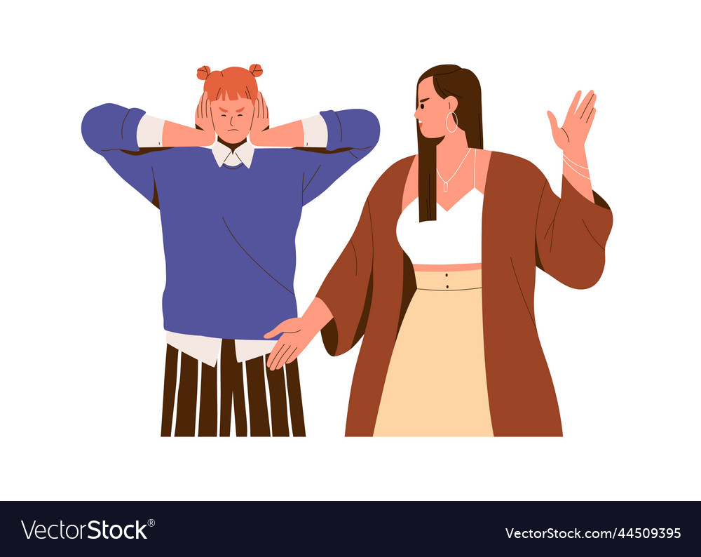Woman closing covering ears with hand ignoring Vector Image