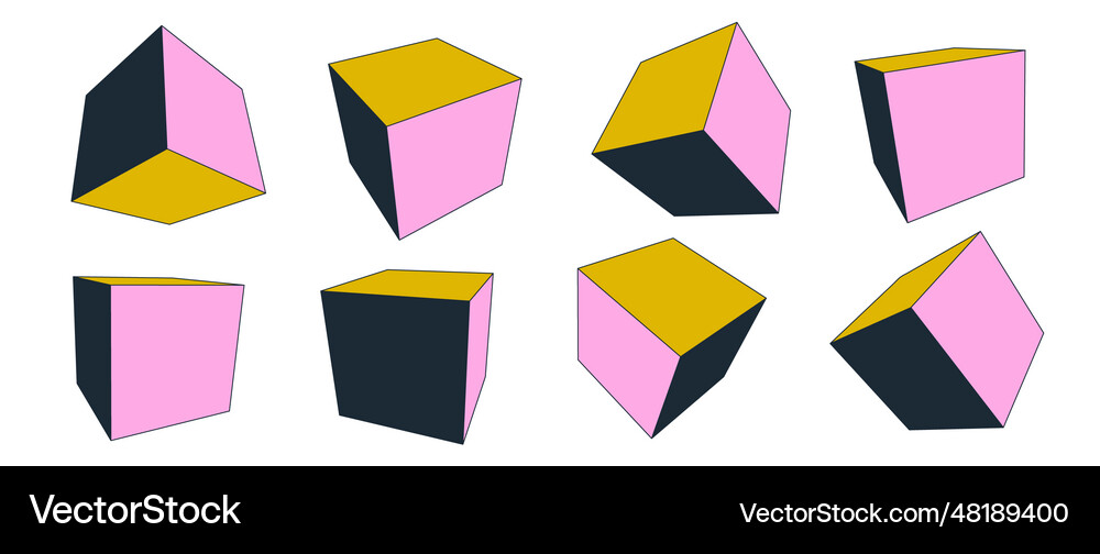 Colorful 3d cube set neon color geometric boxes Vector Image