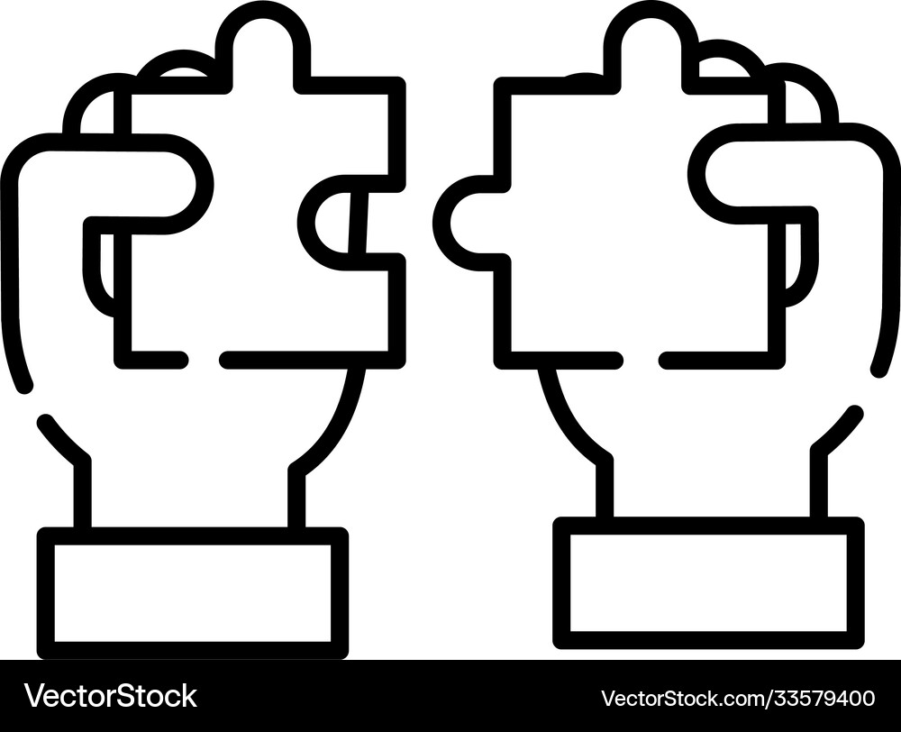 Hands with puzzle game pieces line style icon Vector Image