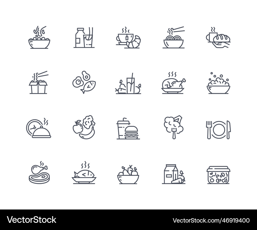 Meal icons outline set Royalty Free Vector Image