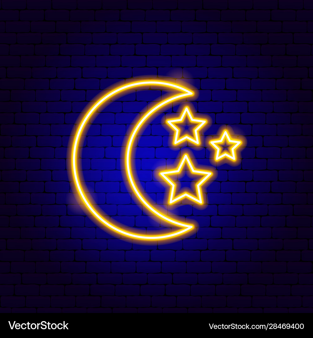 Neon Moon & Stars Night Sign Royalty Free Vector Image