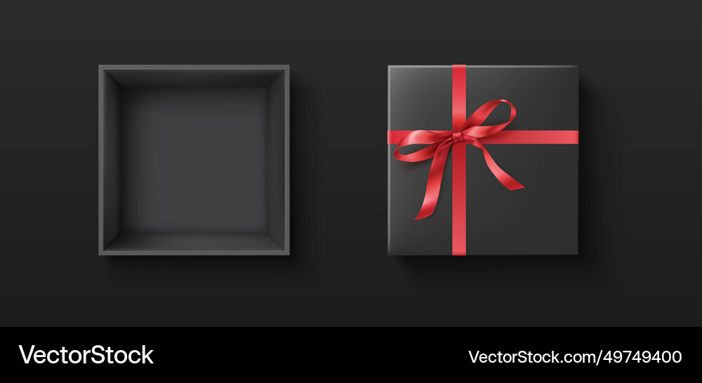 Open gift box with red ribbon on lid realistic Vector Image