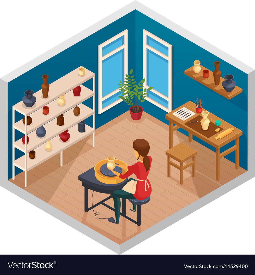 Pottery isometric workspace composition Royalty Free Vector Pottery isometric workspace composition Royalty Free Vector