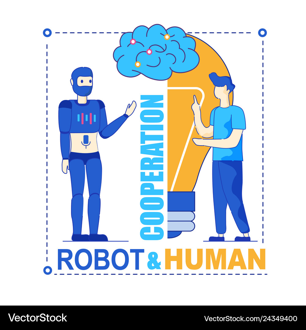 Robot and human productive symbiotic cooperation Vector Image