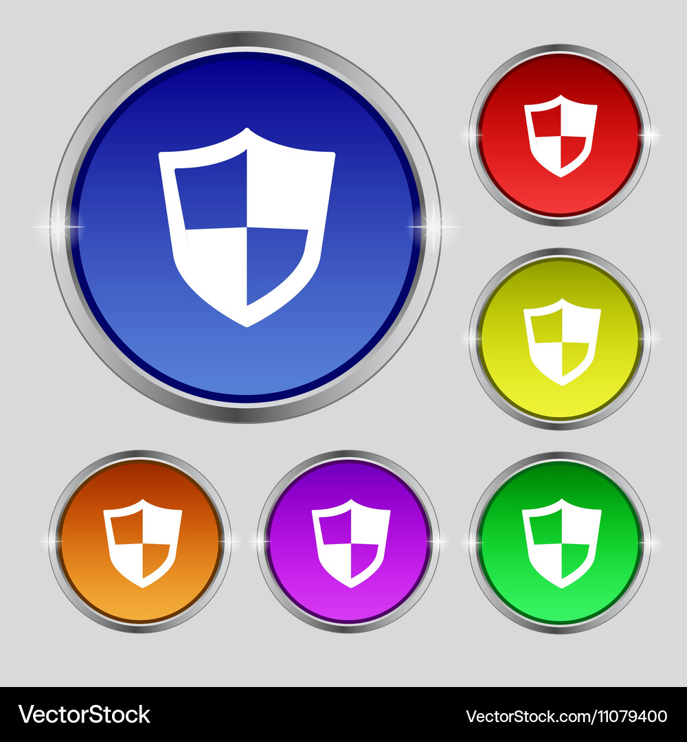 Shield icon sign round symbol on bright colourful Vector Image