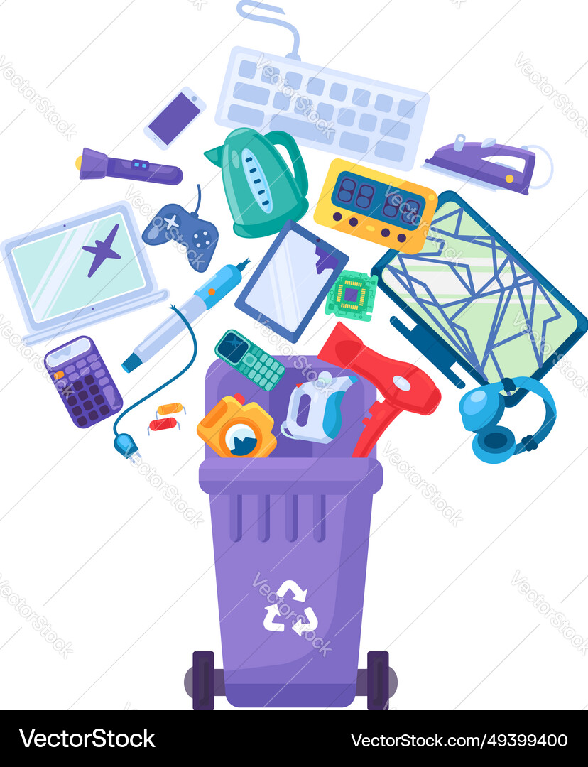 Unwanted electronic devices falling to landfill Vector Image