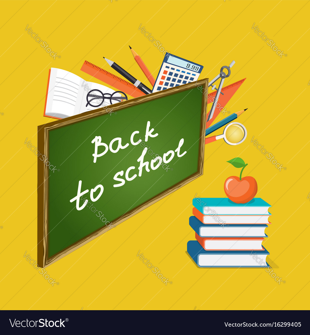 Banner back to school with books and apple Vector Image