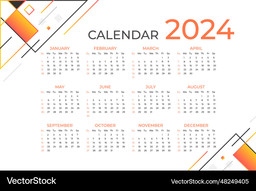 Modern 2024 new year calendar design template Vector Image