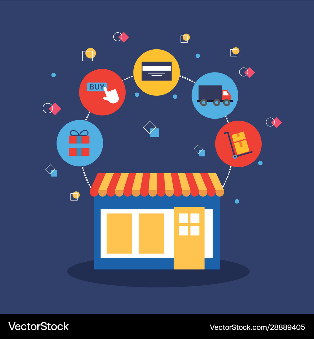 Store building with shopping online technology Vector Image