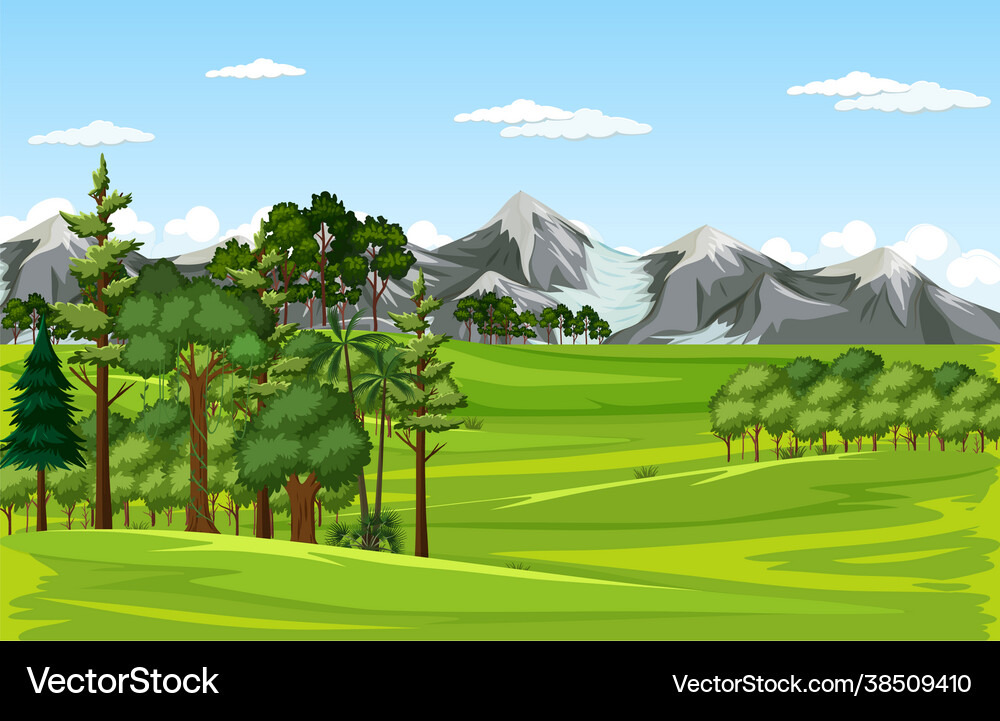 Blank meadow landscape scene with many trees Vector Image