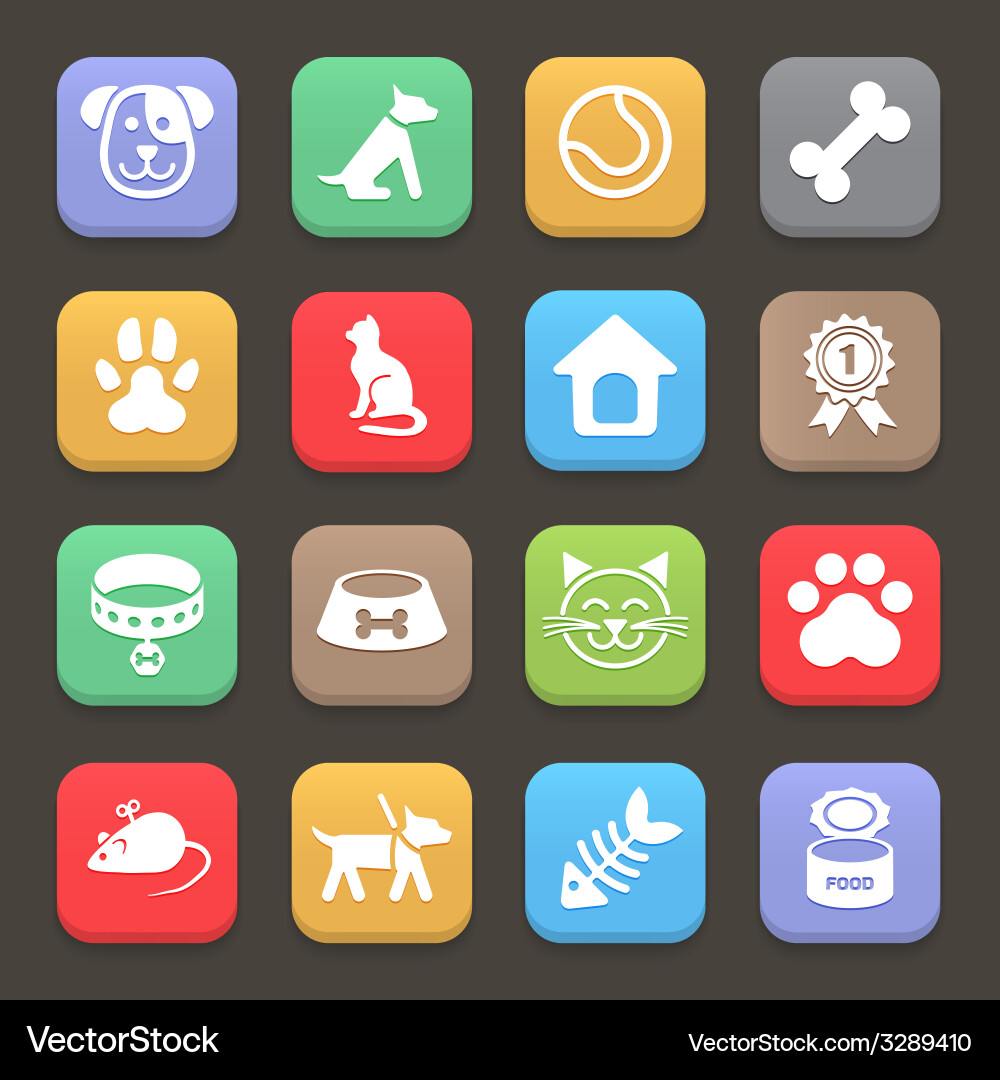 Colorful Pets icons set for web or mobile Vector Image