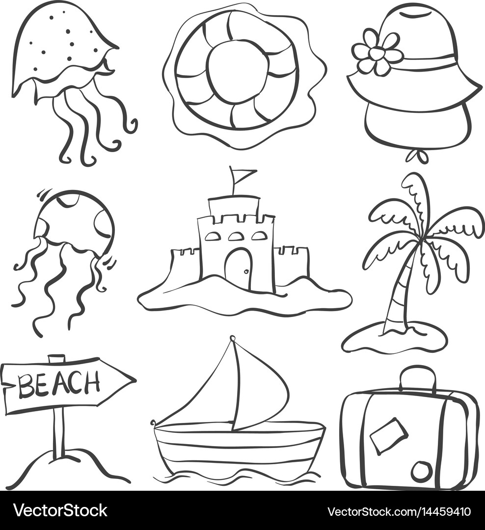 Doodle of summer object hand draw Royalty Free Vector Image