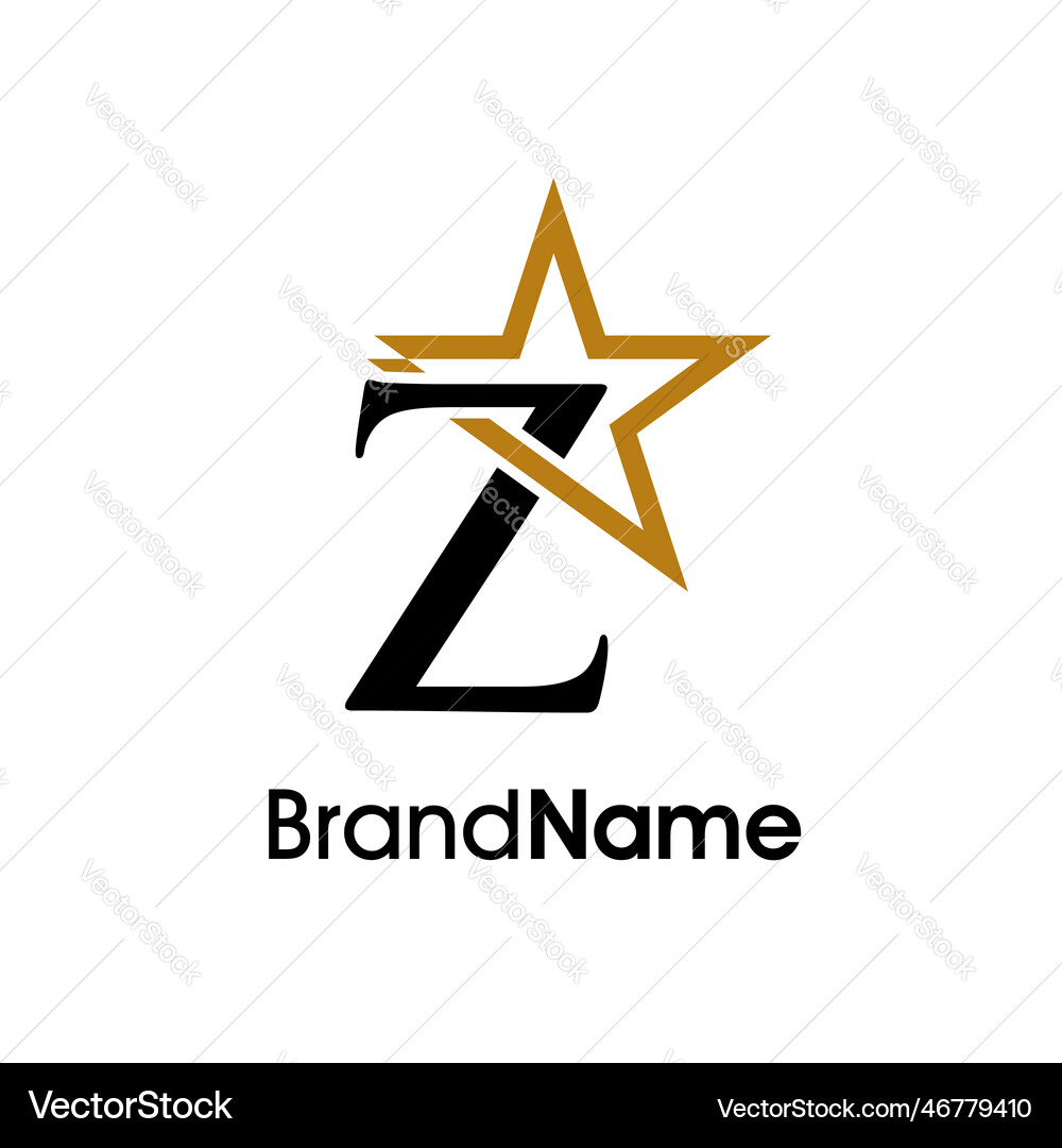 Elegant initial z gold star logo Royalty Free Vector Image