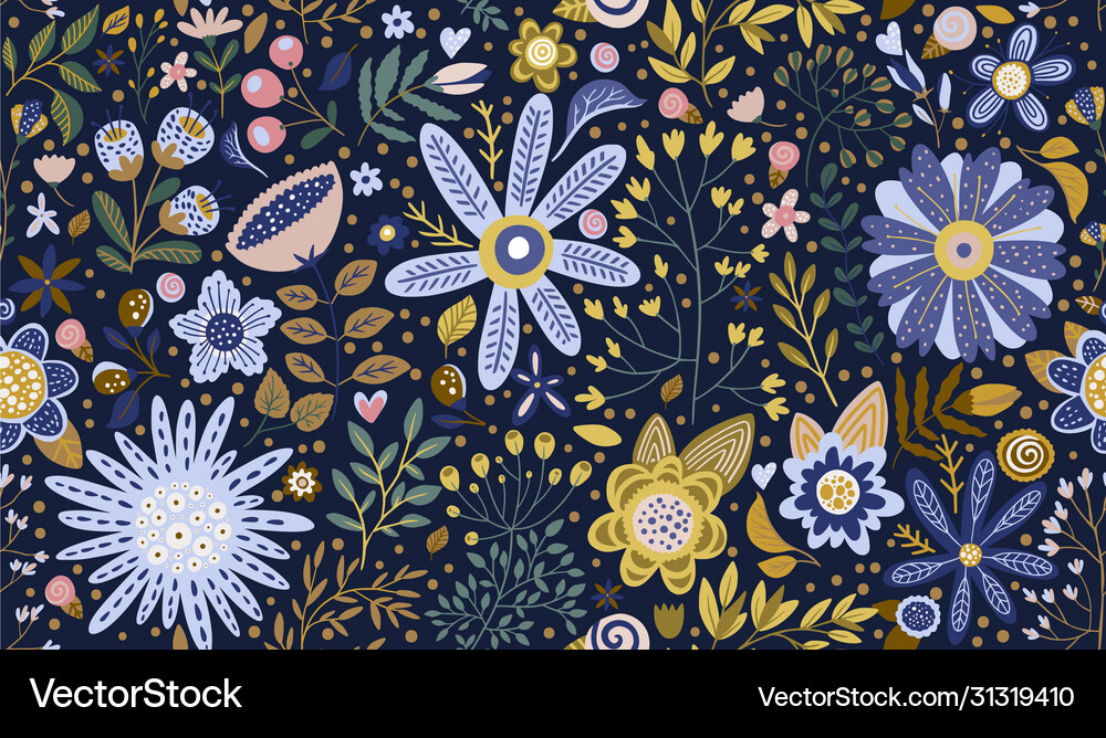 Floral ornate seamless cartoon pattern Royalty Free Vector