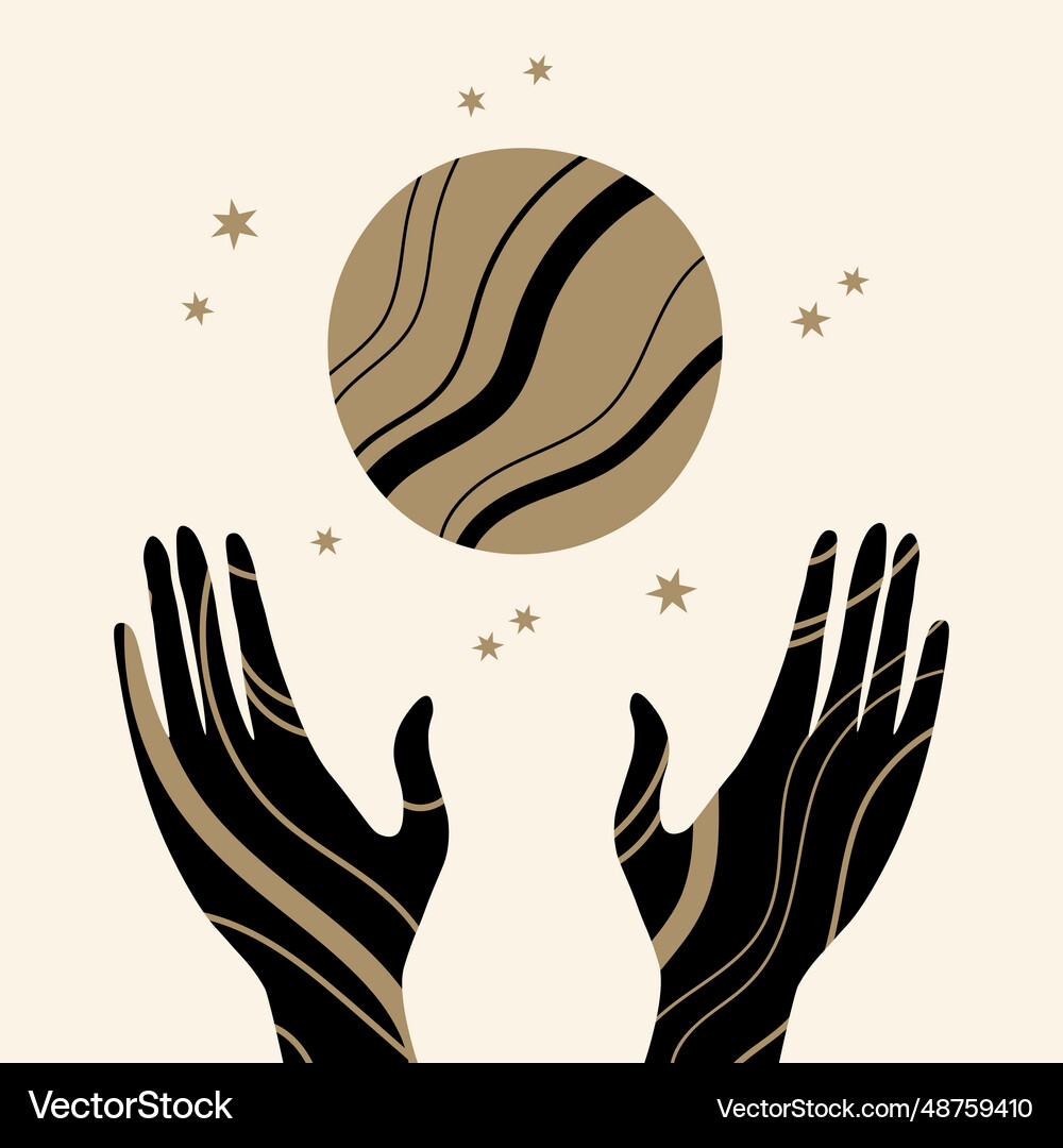 Full moon stars and hands mystical symbol Vector Image