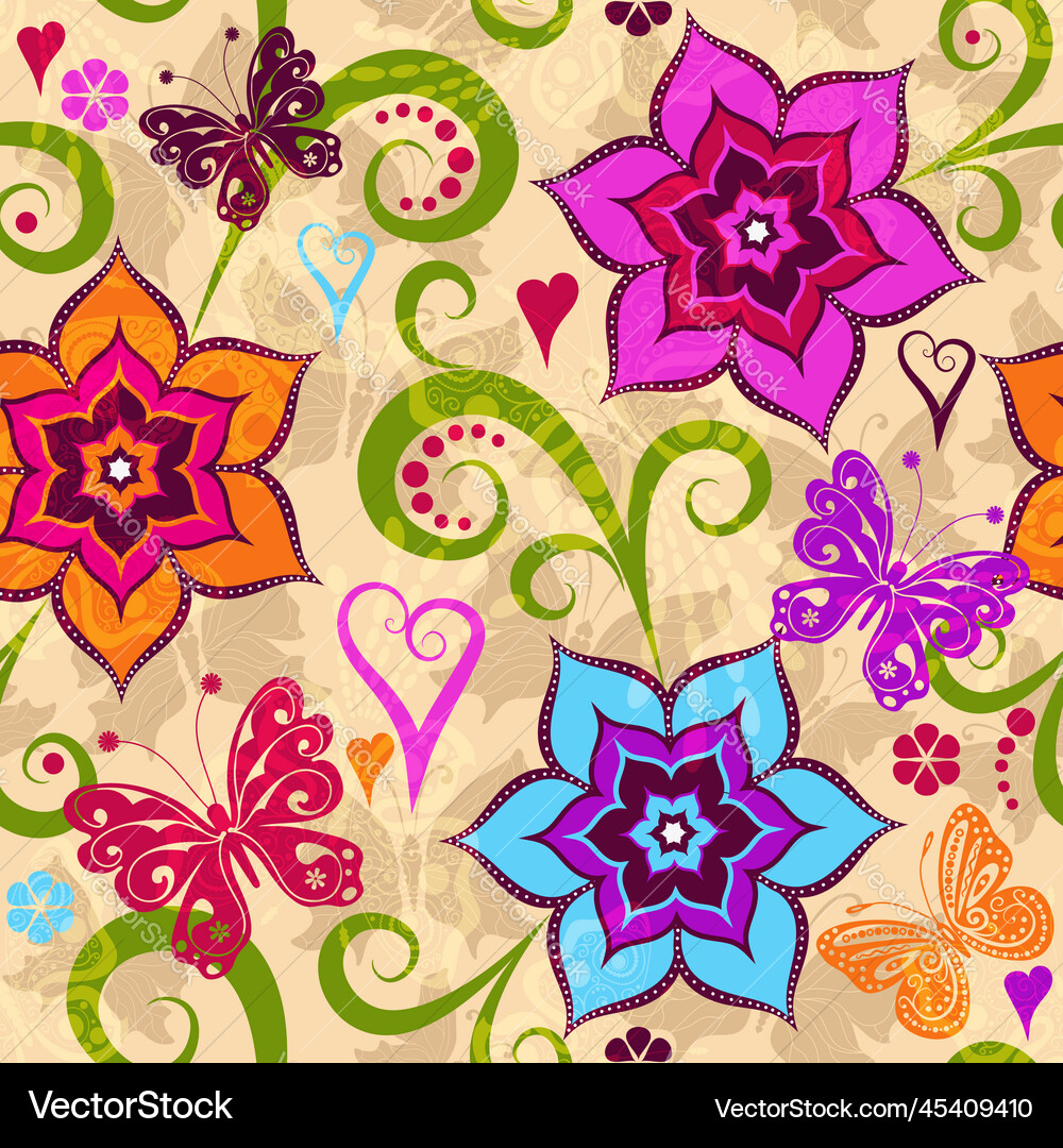 Seamless valentine floral pattern with vintage Vector Image