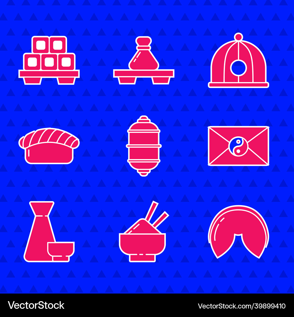 Set chinese paper lantern rice bowl Royalty Free Vector