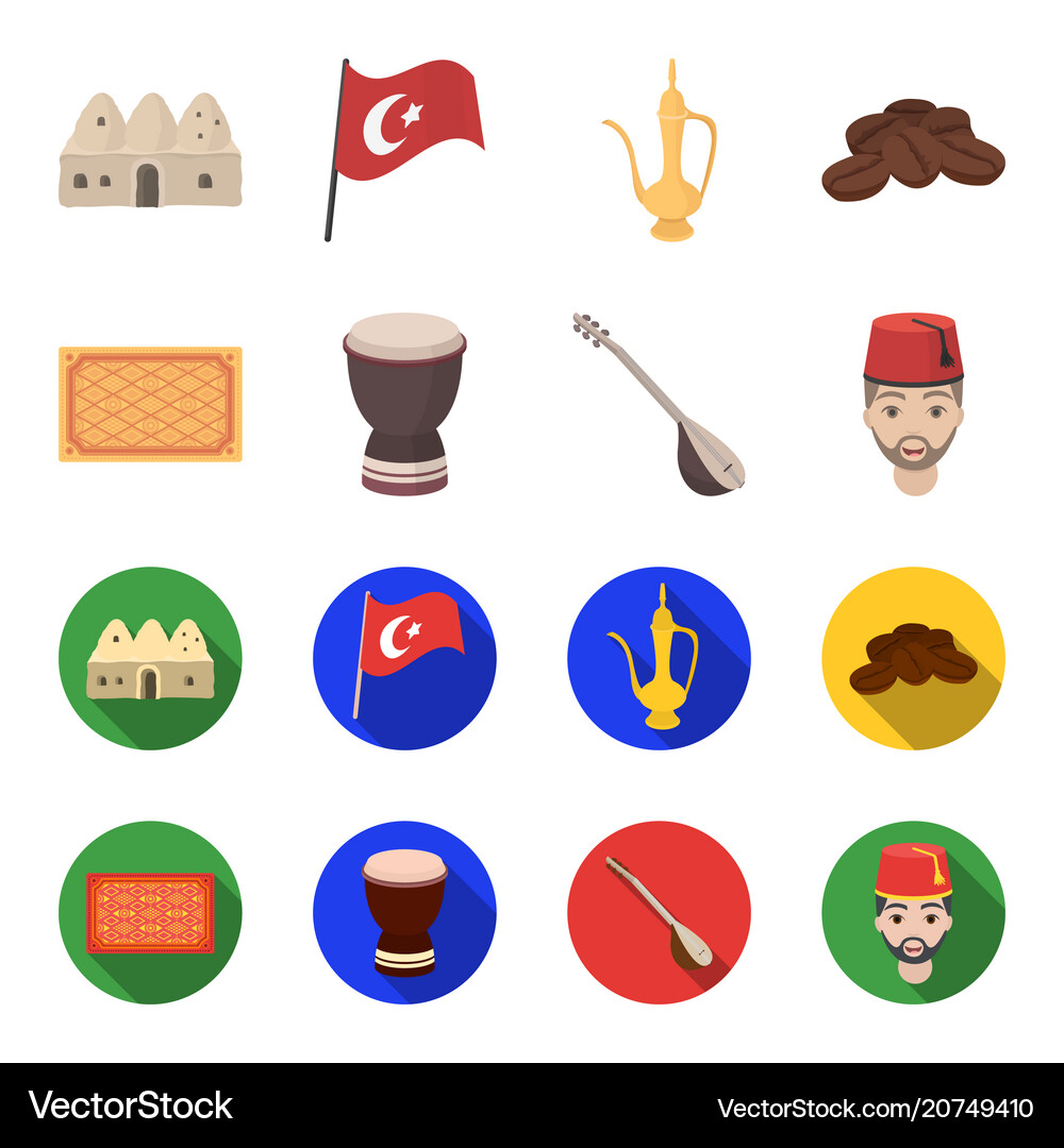Turkish carpet saz drum menturkey set Royalty Free Vector