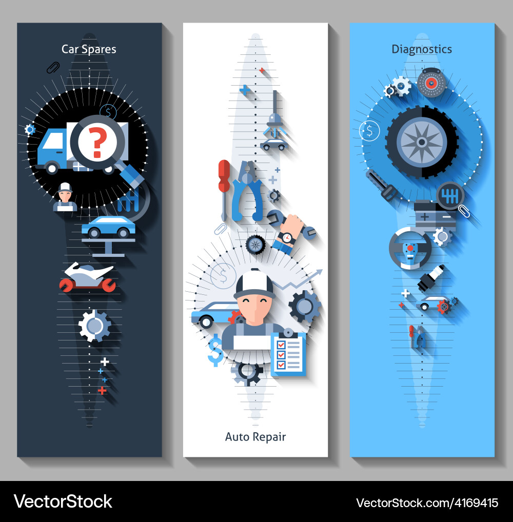 Car repair banners vertical Royalty Free Vector Image