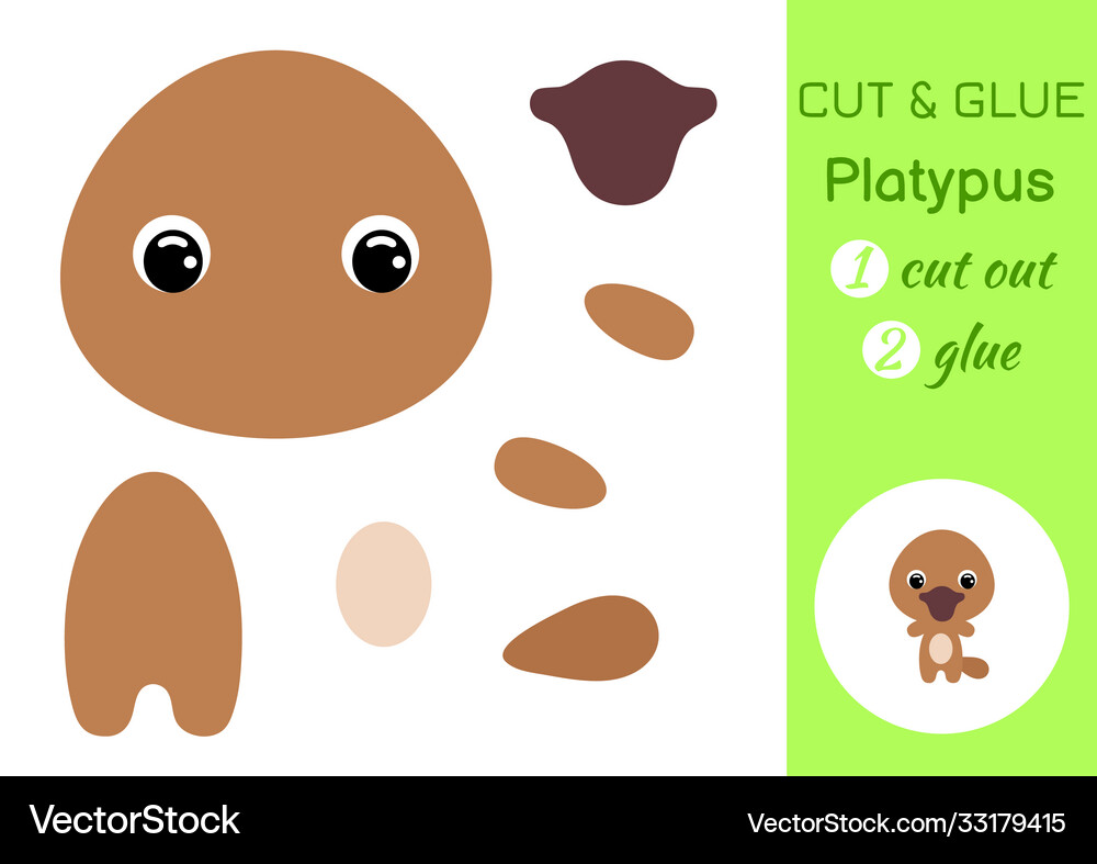 Cut and glue baby platypus education developing Vector Image