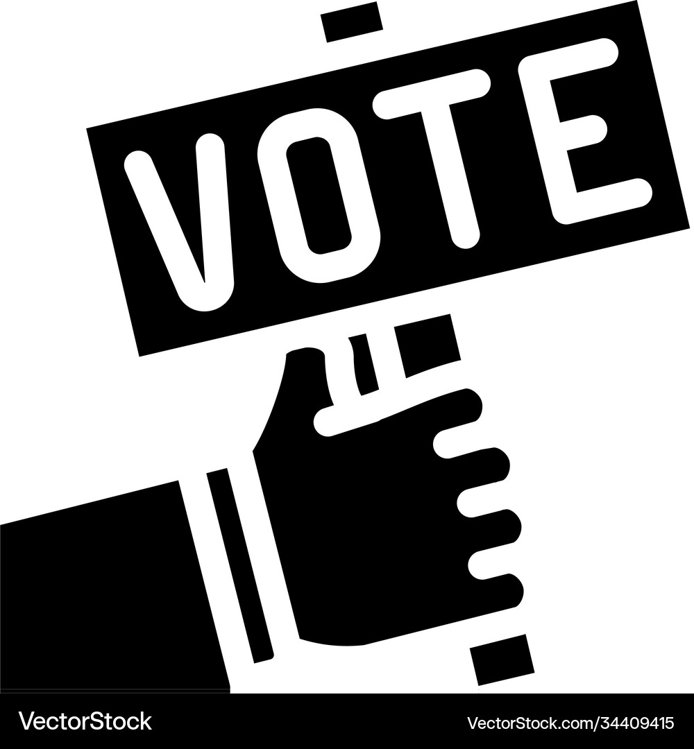 Hand holding vote nameplate glyph icon Royalty Free Vector