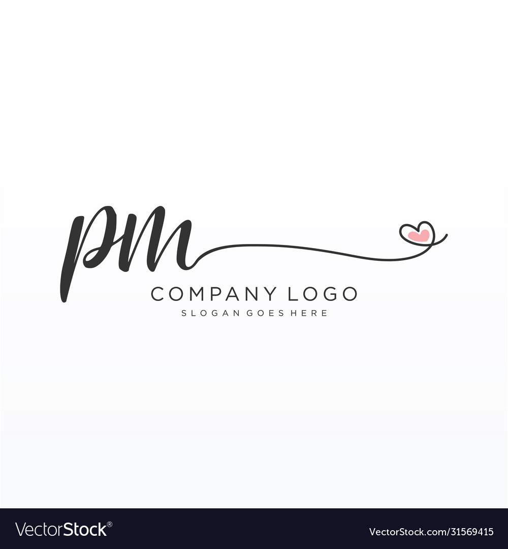 Pm initial handwriting logo design Royalty Free Vector Image