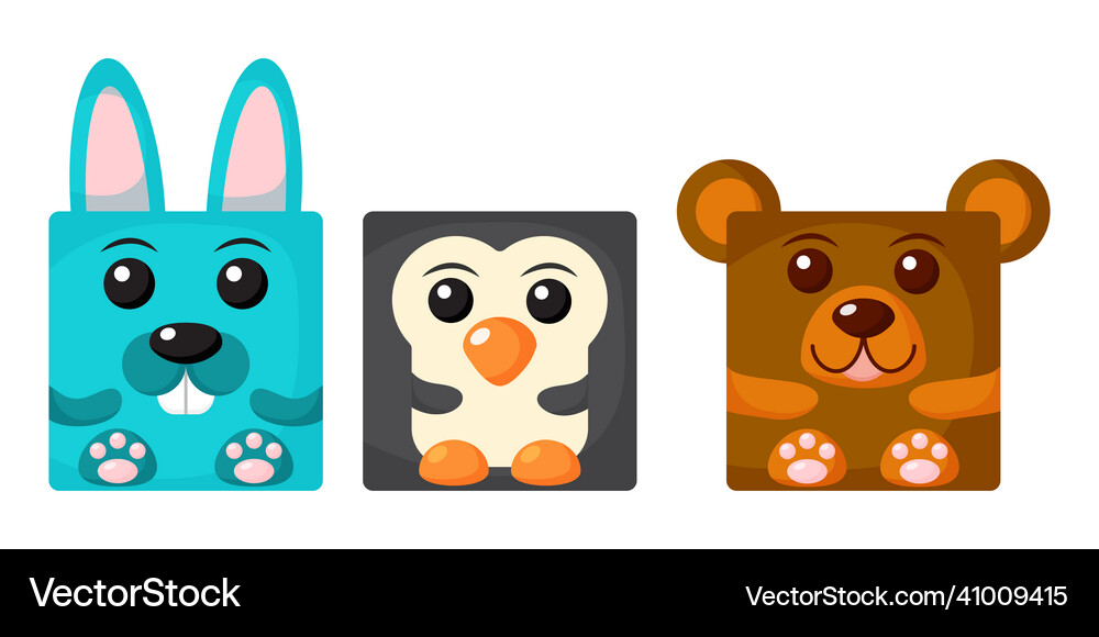 Square animal rabbit penguin bear face zoo Vector Image