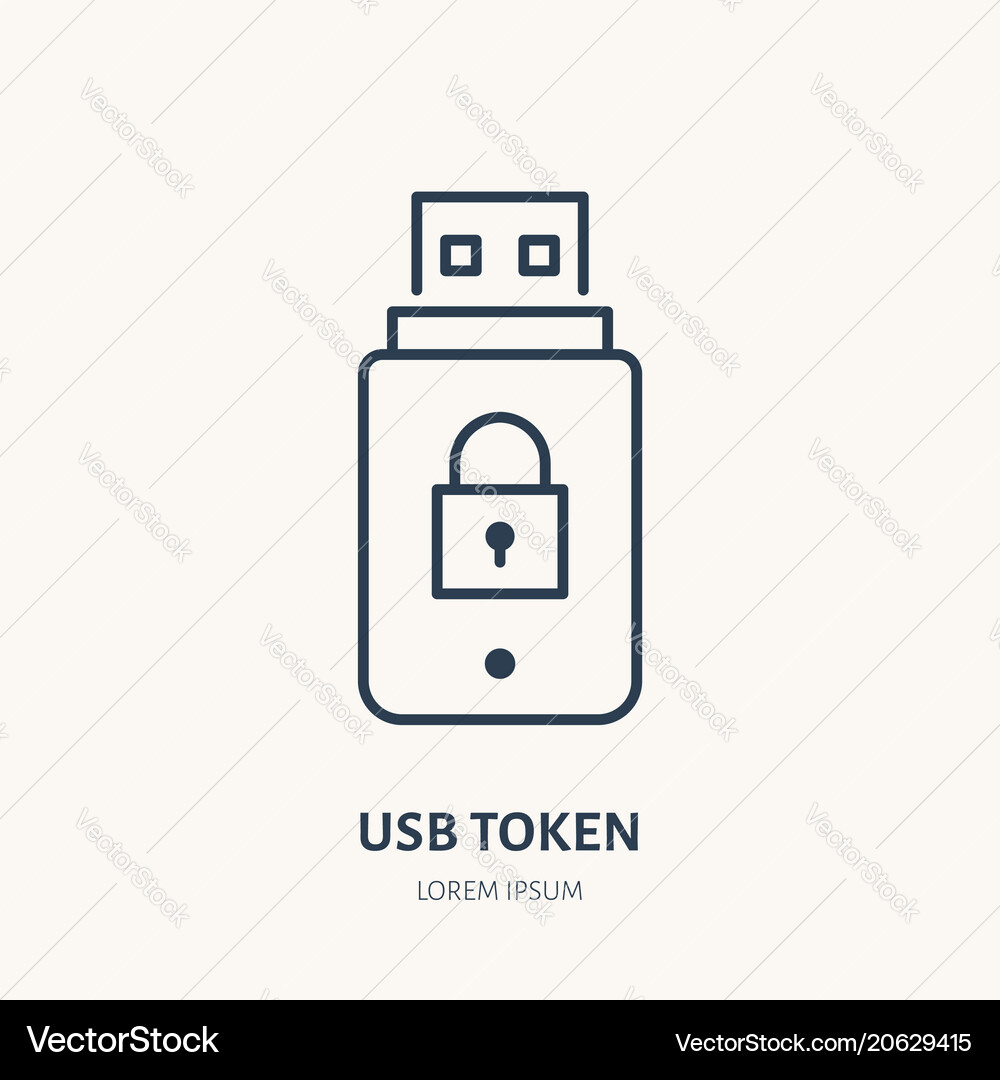 Usb token identity flat line icon Royalty Free Vector Image