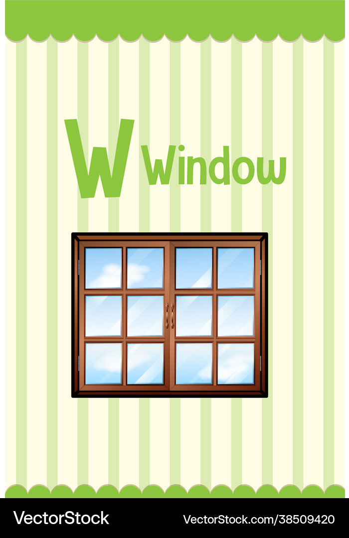 Alphabet flashcard with letter w for window Vector Image