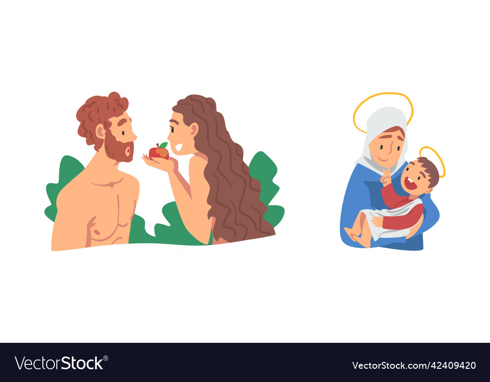 Bible narrative with adam and eve partaking Vector Image