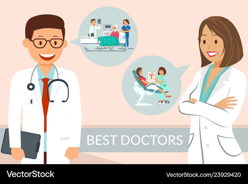 Clinic best doctors flat poster template Vector Image