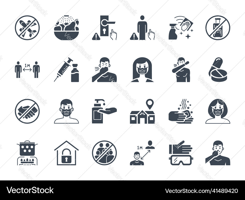 Coronavirus prevention glyph icons Royalty Free Vector Image