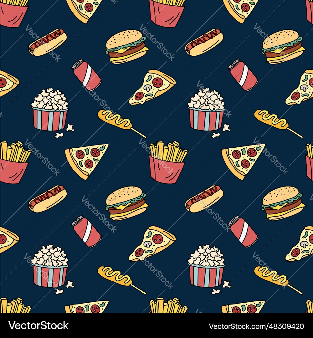 Fast food seamless pattern fastfood Royalty Free Vector