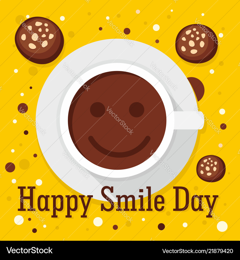 Happy smile coffee day concept background flat Vector Image