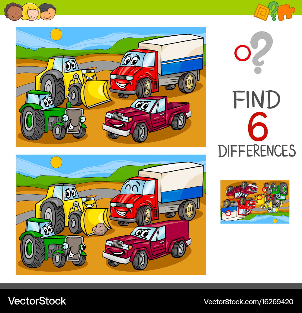 Spot differences with cars and vehicles Royalty Free Vector
