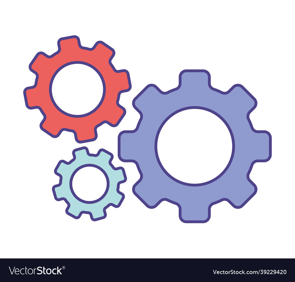 Three colored gears Royalty Free Vector Image - VectorStock