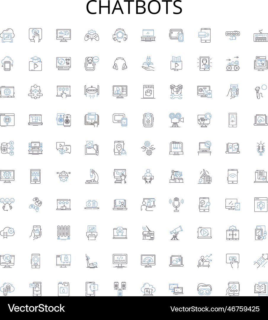 Chatbots outline icons collection ai Royalty Free Vector