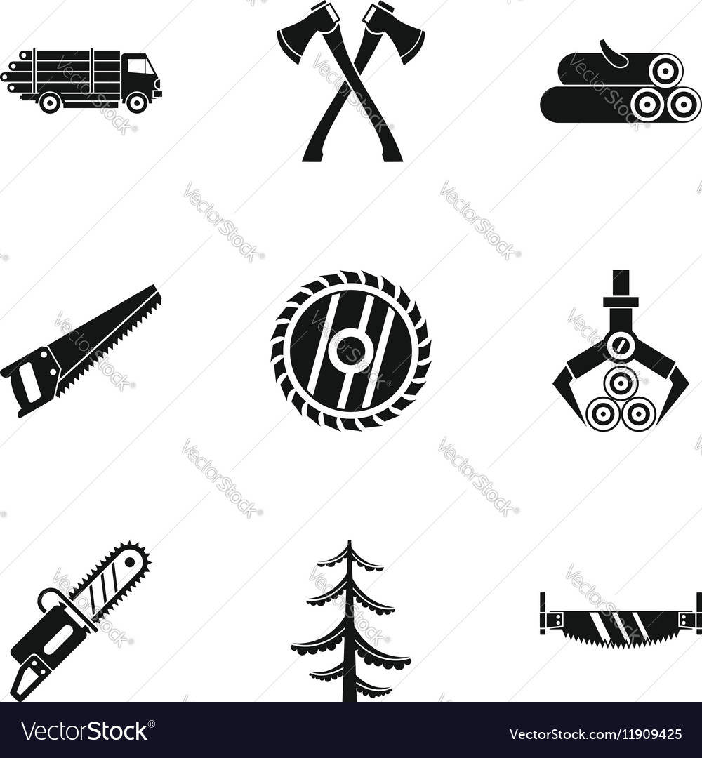 Cutting down trees icons set simple style Vector Image