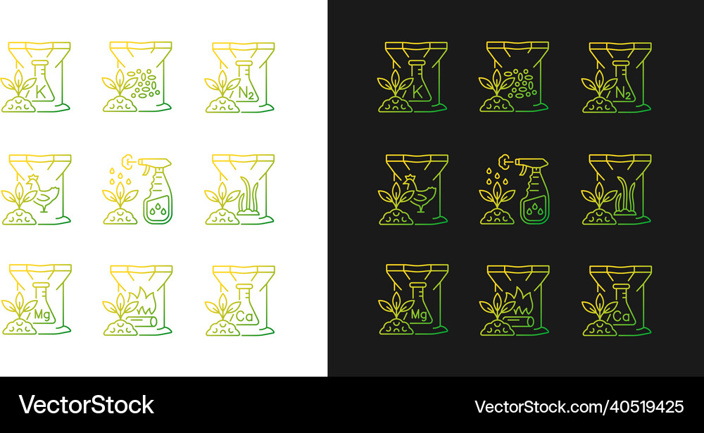 Granular fertilizers gradient icons set for dark Vector Image
