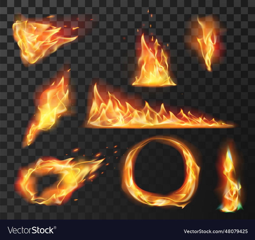 Realistic fire flame elements burning effects Vector Image