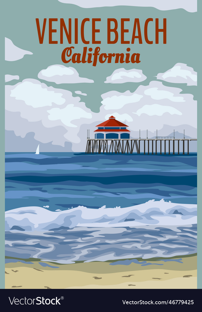 Retro california venice beach travel poster Vector Image