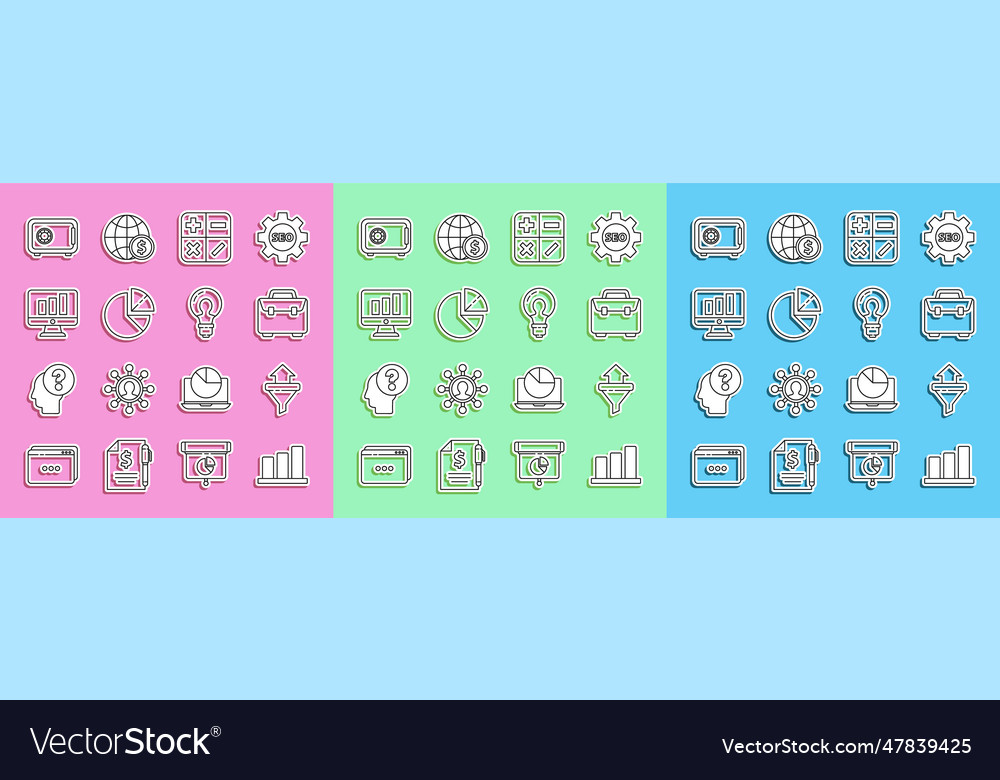 Set line pie chart infographic sales funnel Vector Image